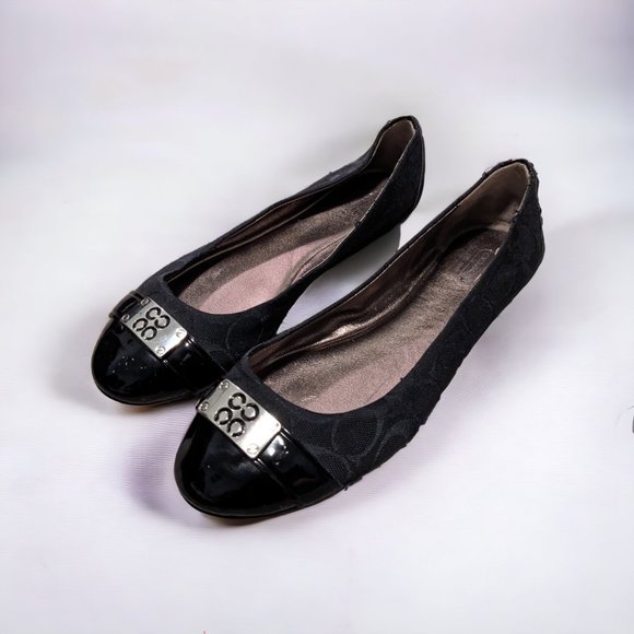 Coach | Shoes | Coach Womens Black Canvas Patent Leather Cap Toe ...